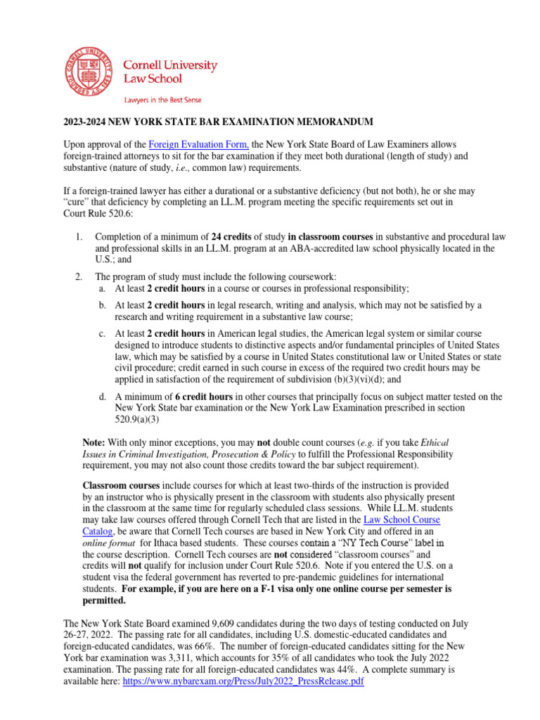 Foreign Evaluation Form,: 2023-2024 New York State Bar Examination ...