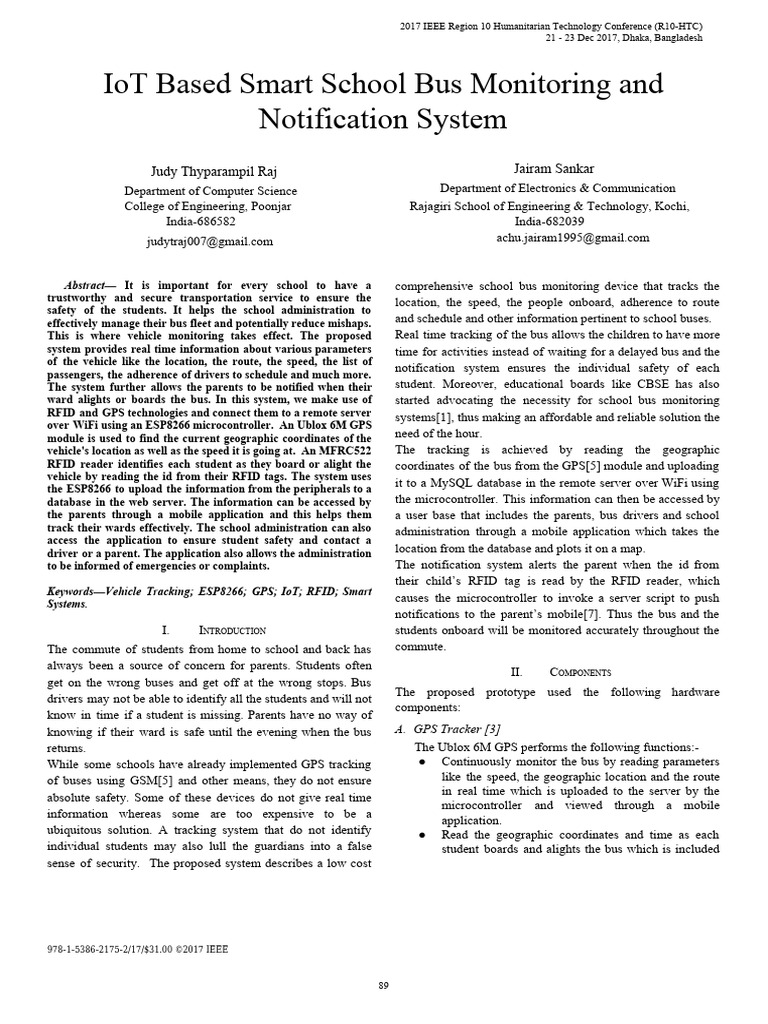 IoT Based Smart School Bus Monitoring and Notification System | PDF | Radio Frequency ...