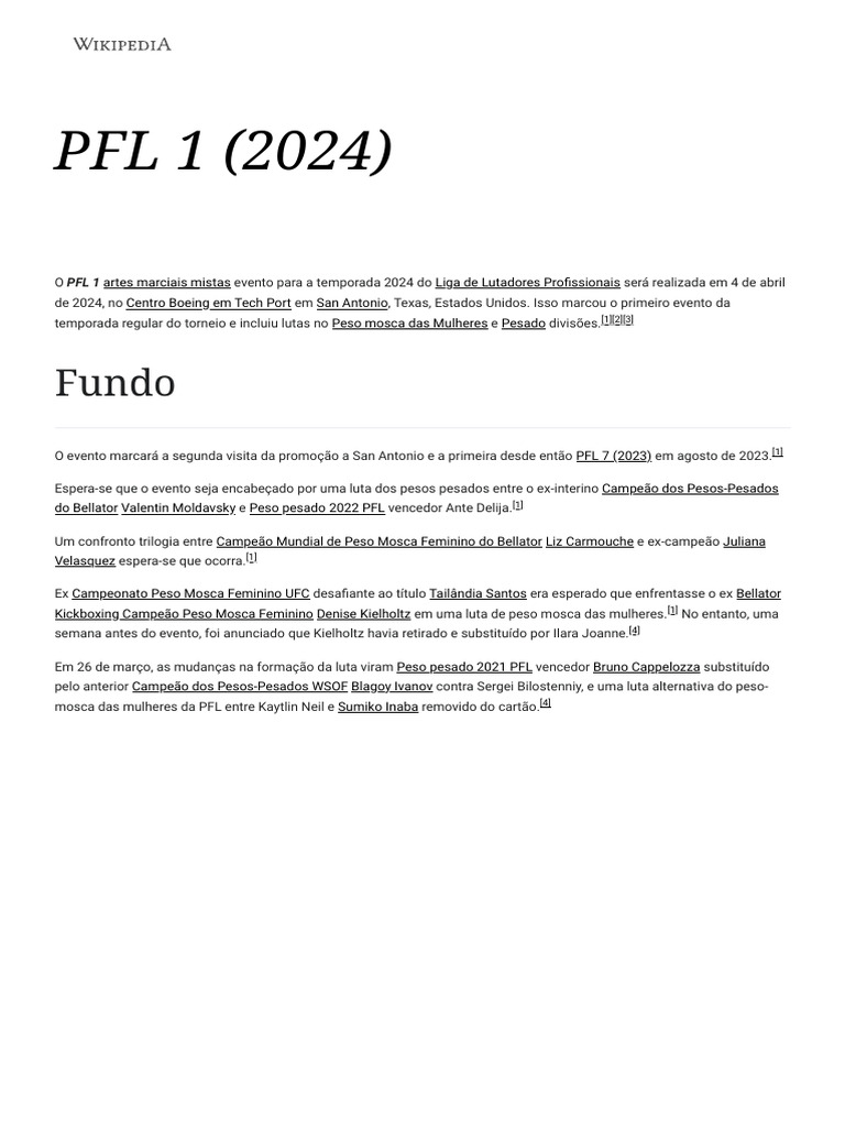 PFL 1 (2024) - Wikipedia | PDF | Artes marciais mistas (MMA)