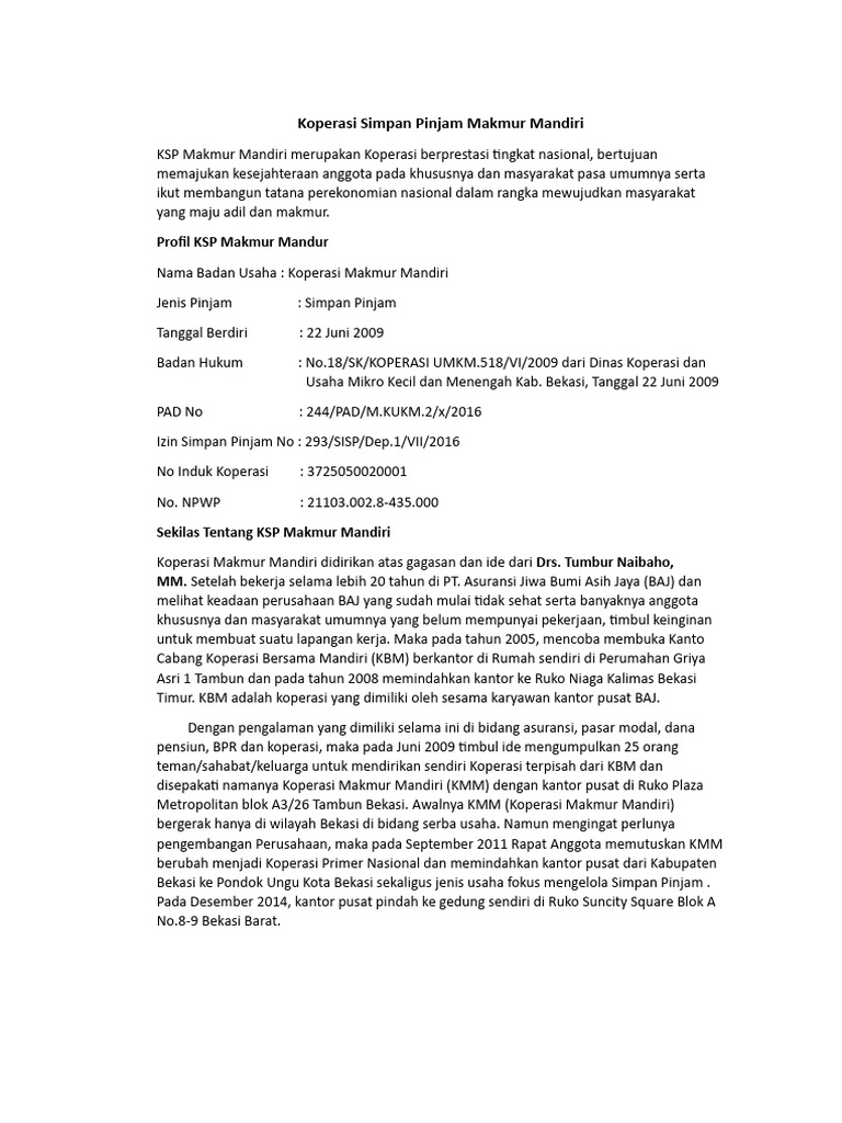 Koperasi Simpan Pinjam Makmur Mandiri | PDF | Karier & Perkembangan
