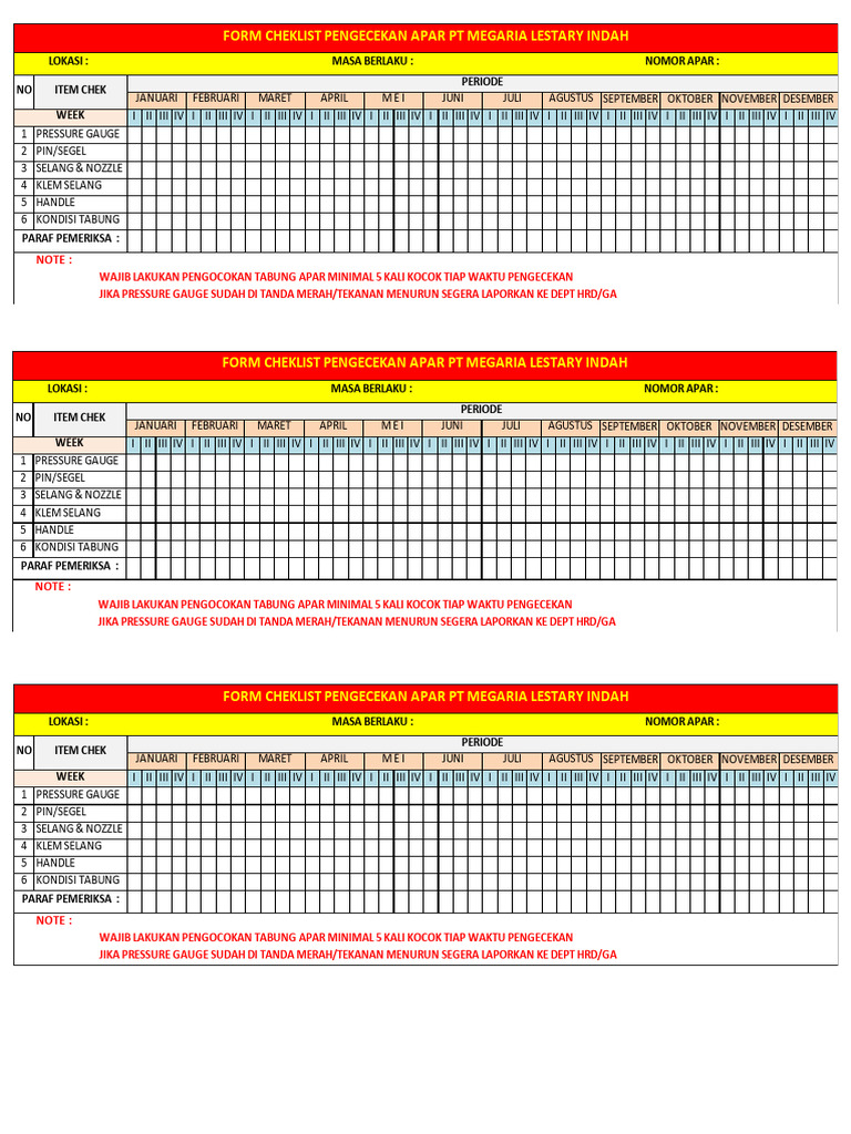Form Checklist Pengecekan APAR | PDF