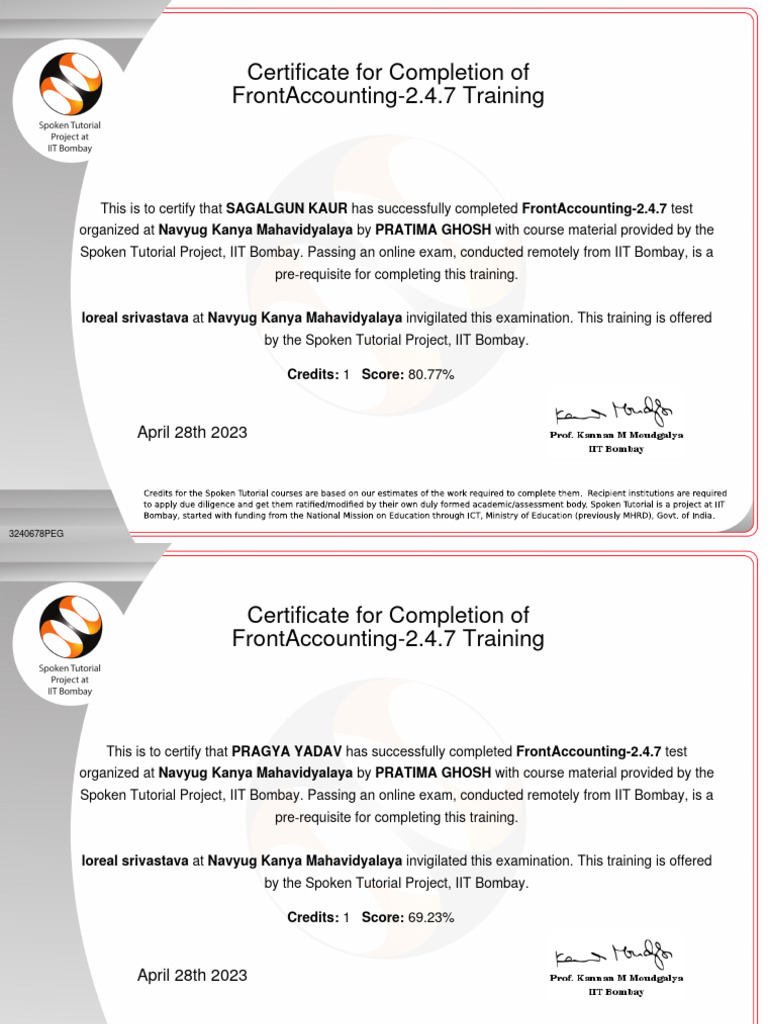 FrontAccounting 2.4.7 Participant Certificate | PDF