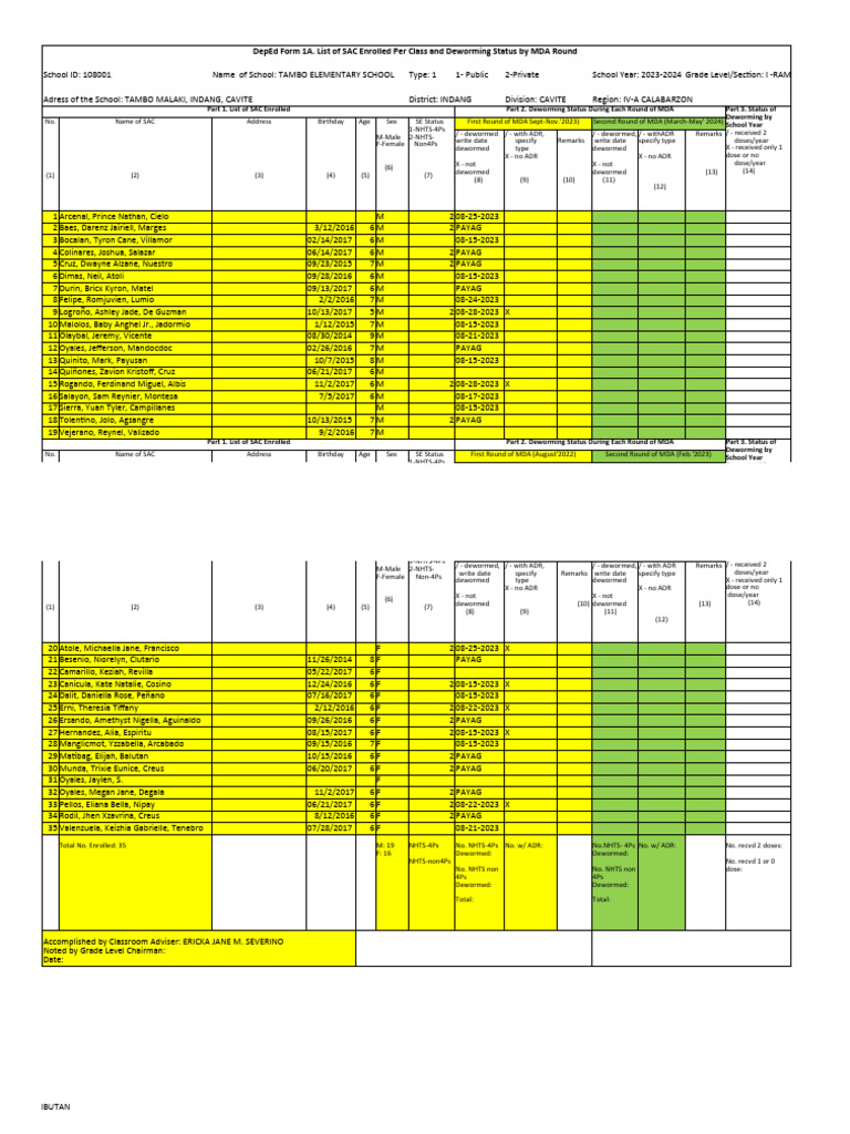 Tambo Elementary School Deworming Report | PDF