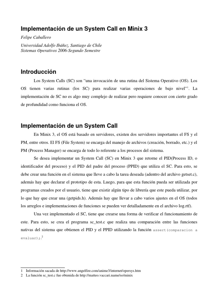 Implementacion System Call Minix 3 Pdf Archivo De Computadora