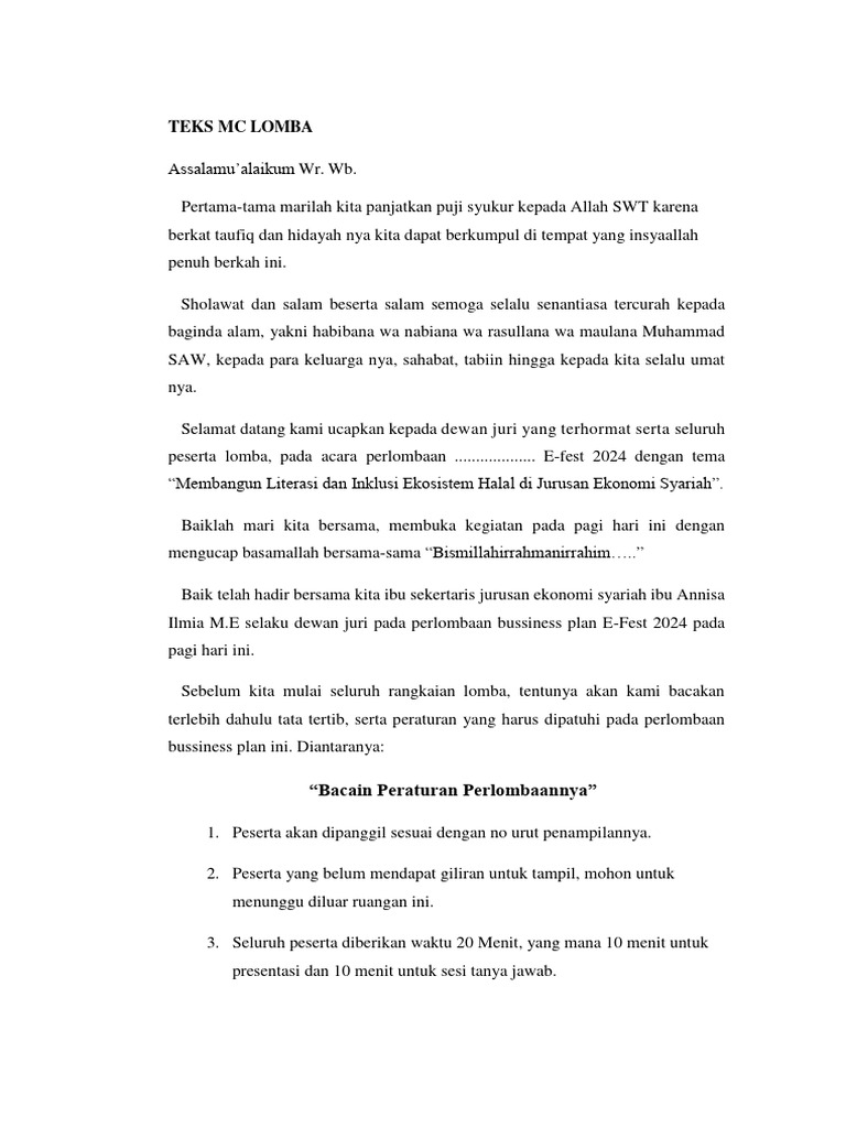 Teks MC Lomba BP E-Fest 2024 | PDF