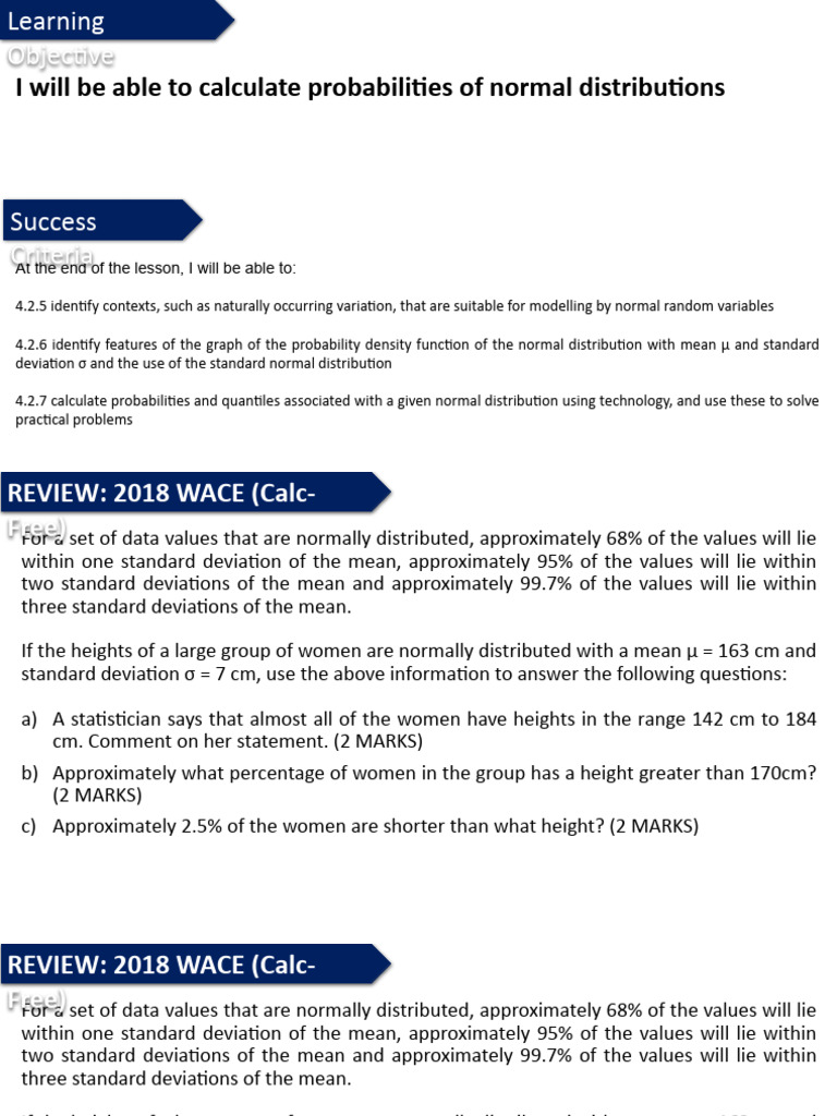 60 - Ex 11C & 11D Normal Probabilities Part A | PDF | Normal ...