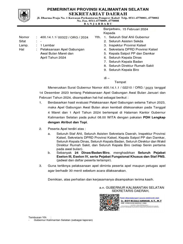 Apel Gabungan Pemprov Kalsel | PDF