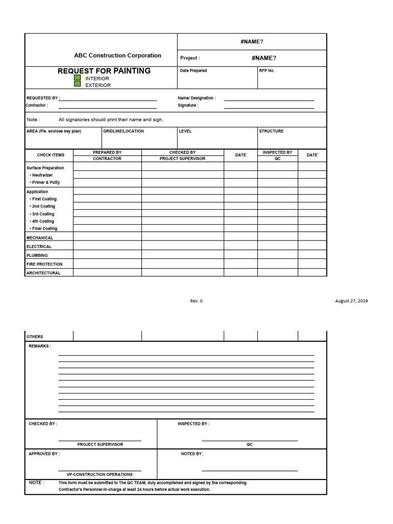 Request for Painting Approval Form | PDF | Technology & Engineering