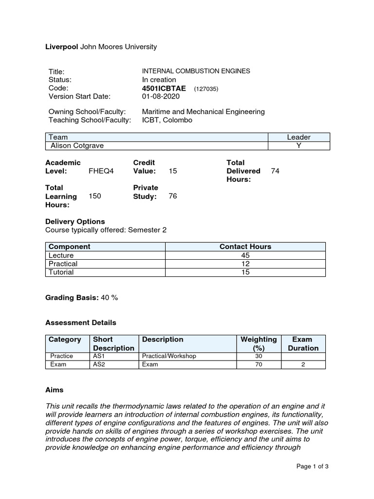 4501ICBTAE - Internal Combustion Engines | PDF | Internal Combustion ...