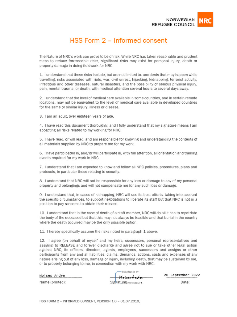 Here is Your Signed Document HSS Form 2 - In | PDF | Risk