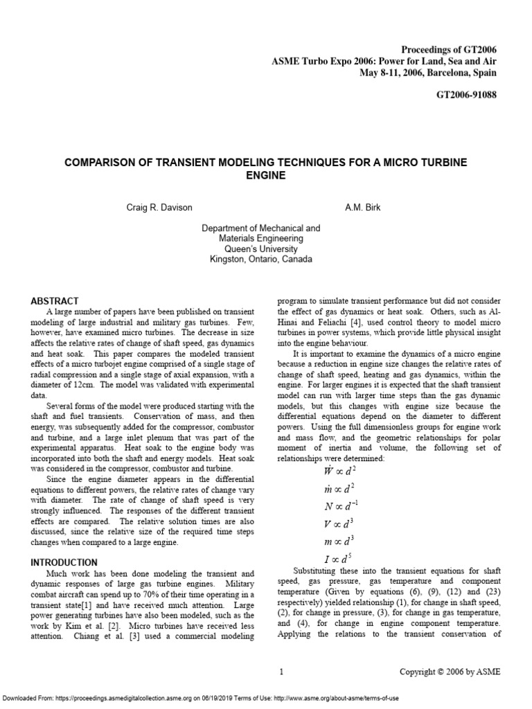 Comparison of Transient Modeling Techniques For A Micro Turbine Engine | Download Free PDF ...