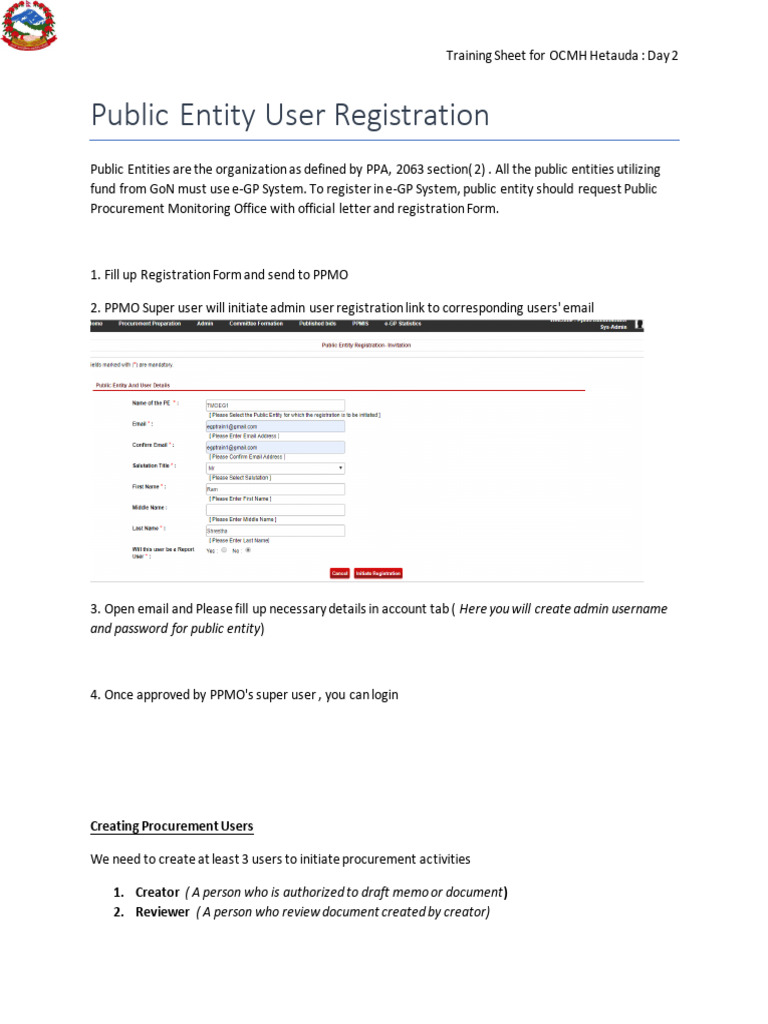 Public Entity User Registration | PDF | Prices