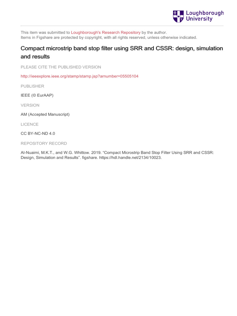 Compact Microstrip Band Stop Filter Using SRR and CSRR Simulation and Result | PDF ...