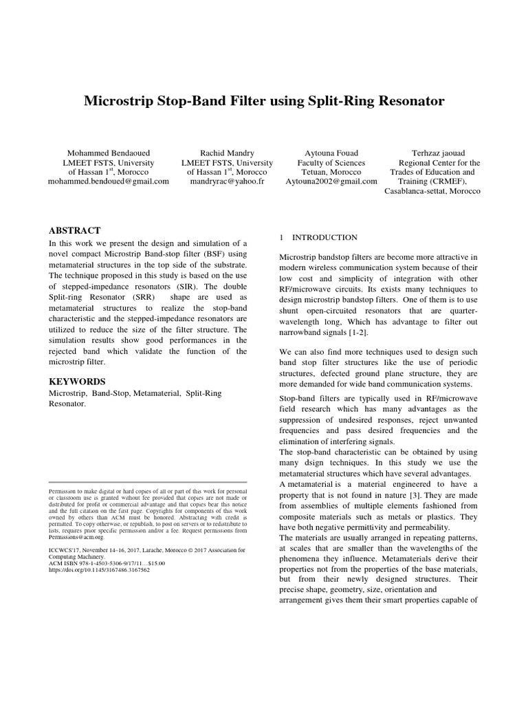 Microstrip Stop-Band Filter Using Split-Ring Resonator | PDF ...