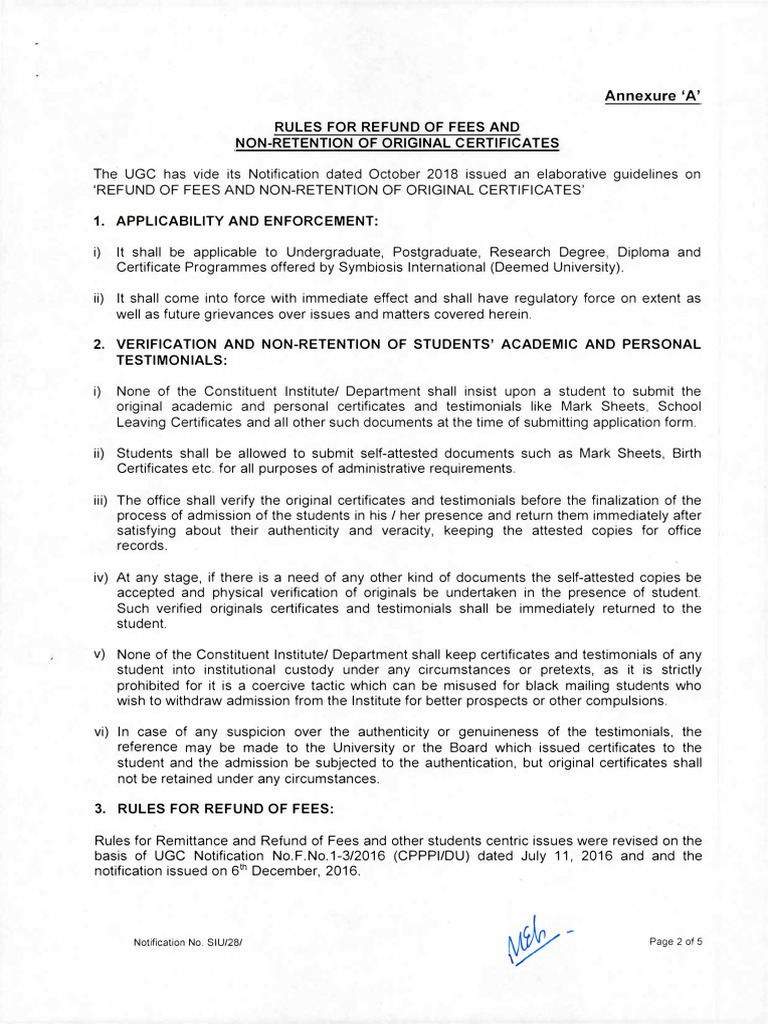 UGC Guidelines Related To Fees Refund | PDF | Authentication | Insurance