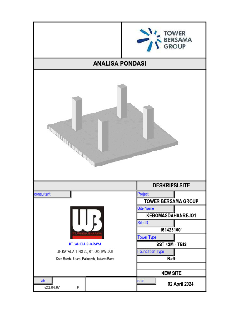 Analisa Pondasi Site Kebomasdahanrejo1 | PDF | Foundation (Engineering) | Concrete