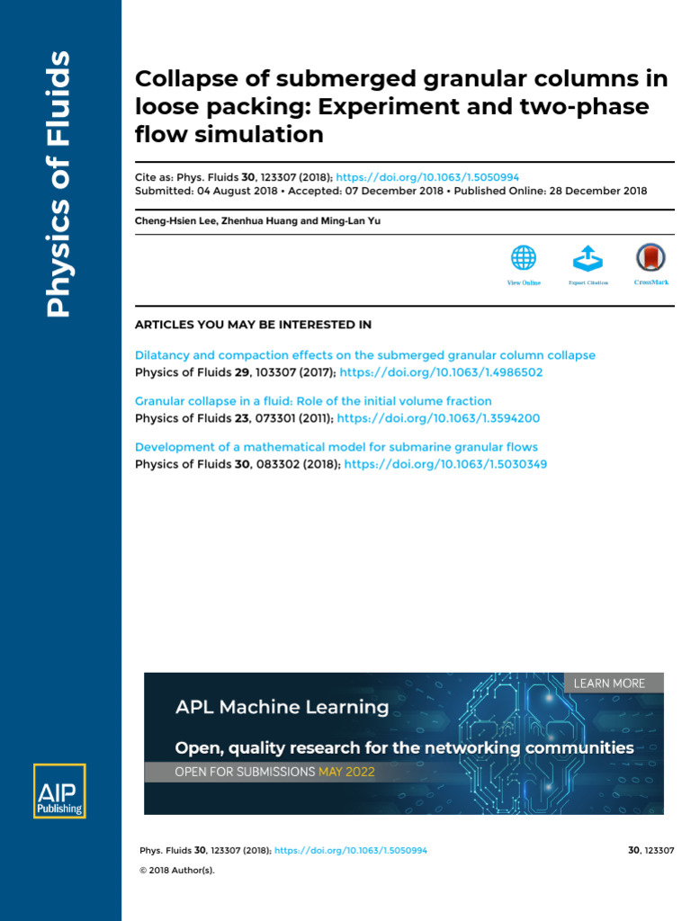 Collapse of Submerged Granular Columns in A Loose Packing | PDF | Viscosity | Navier–Stokes ...