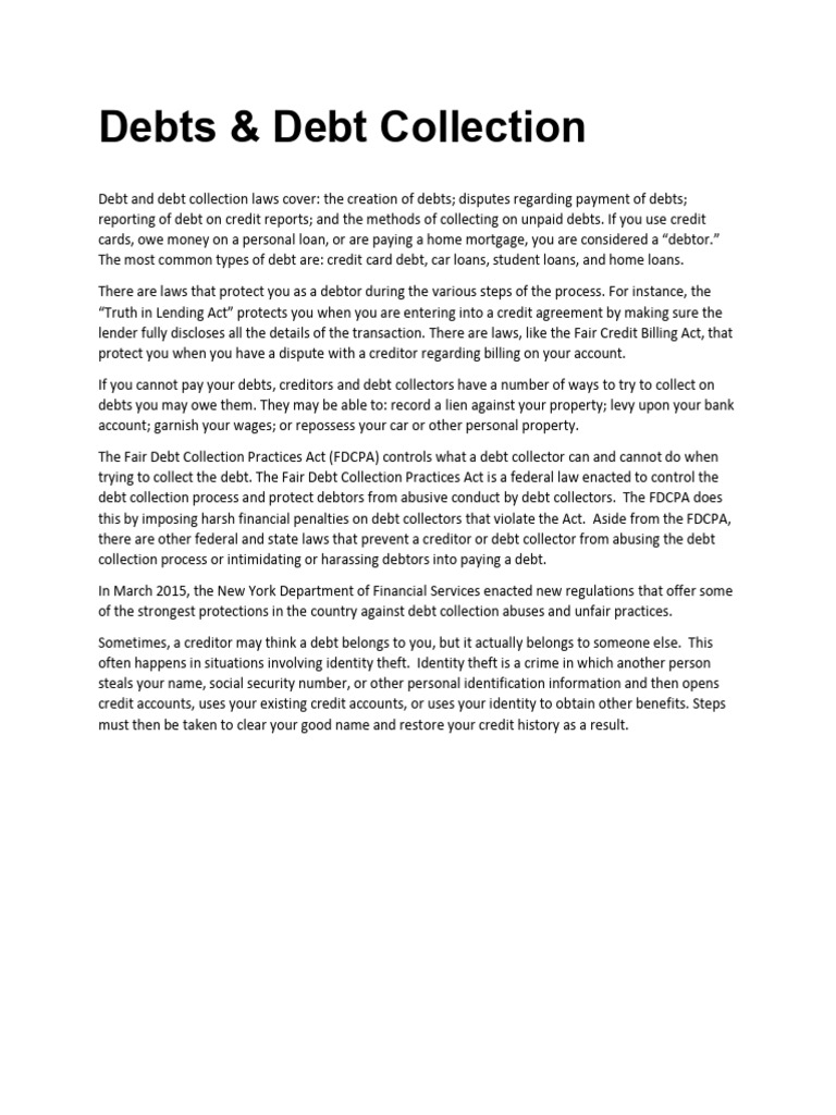 Debts and Debit Collection Summary | PDF | Garnishment | Truth In ...
