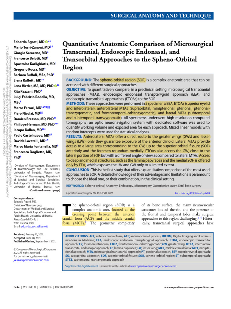 Quantitative Anatomic Comparison of Microsurgical Transcranial, Endoscopic Endonasal, and ...