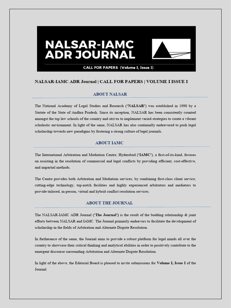 Nalsar-Iamc Adr Journal | PDF | Alternative Dispute Resolution | Mediation