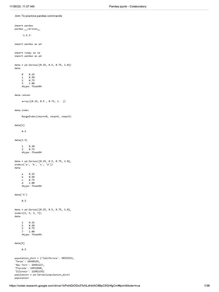 Practicing Pandas Commands in Colab | PDF | Computing | Computer ...