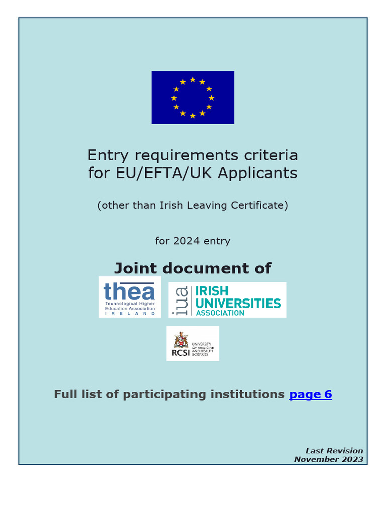 Entry Requirements for EU/EFTA/UK 2024 | PDF | International English ...