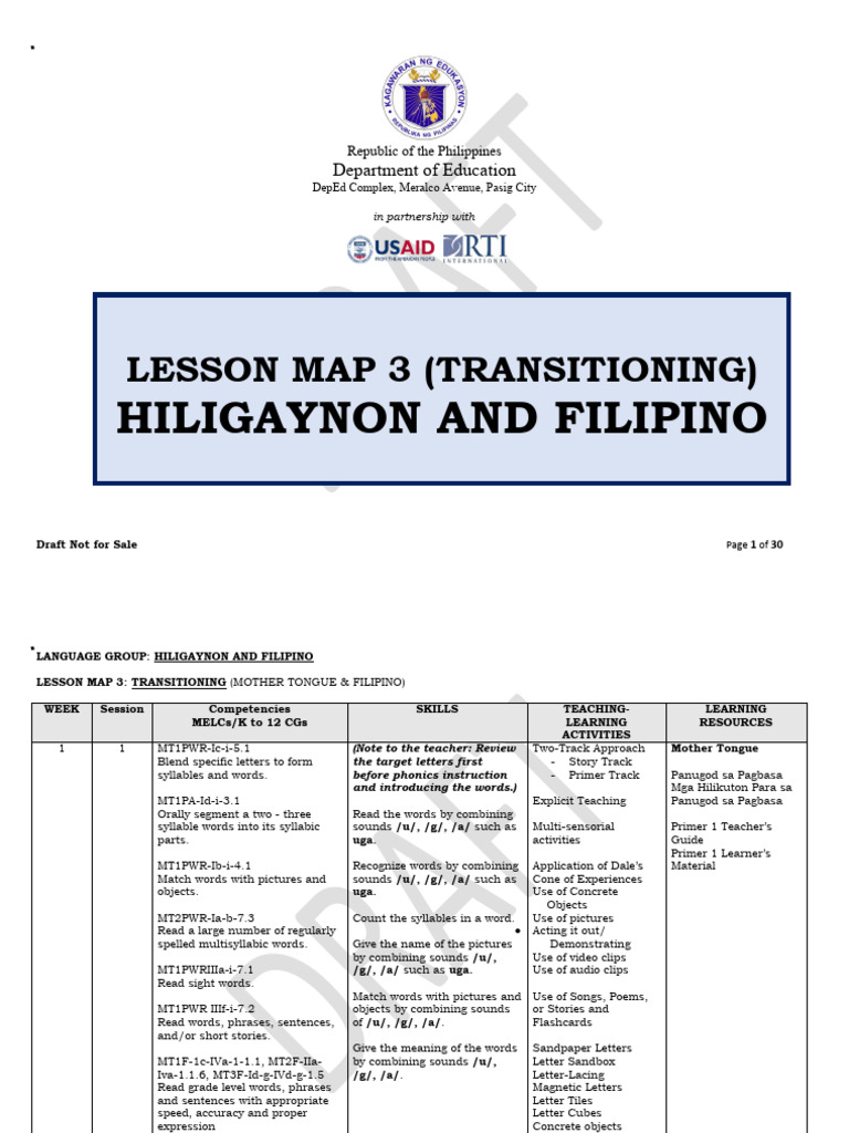 R6 Hiligaynon LessonMap3 Transitioning APPROVED-3-1 | PDF | Phonics ...