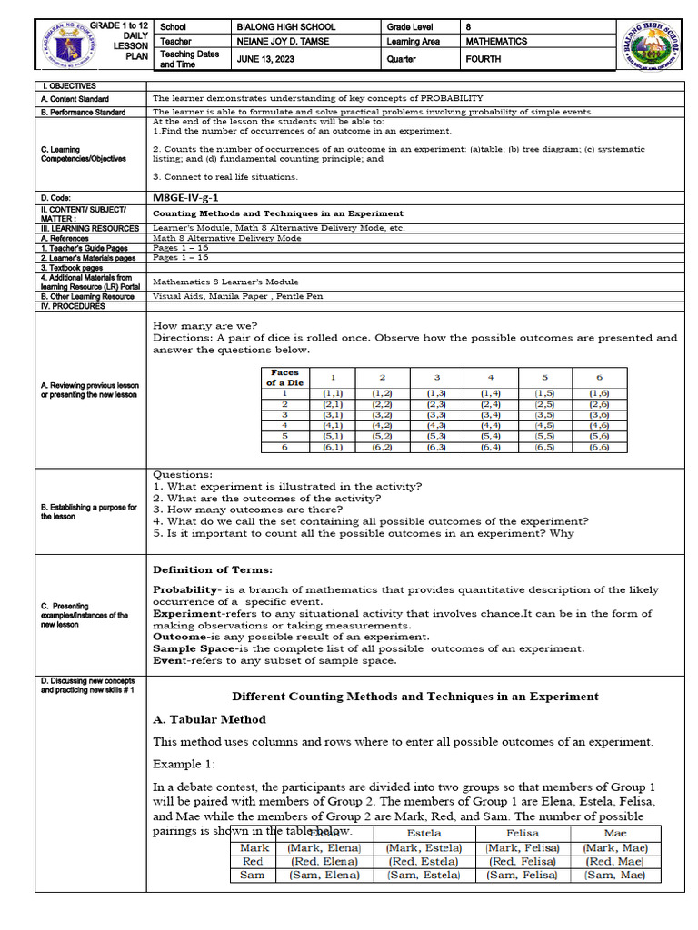 COT PLAN4TH | PDF | Learning | Mathematics