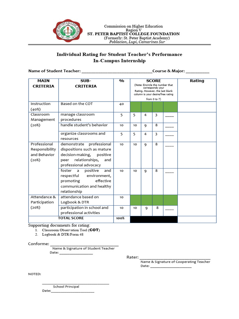 5.Individual-Rating-for-ST (1) | PDF | Cognition | Psychology