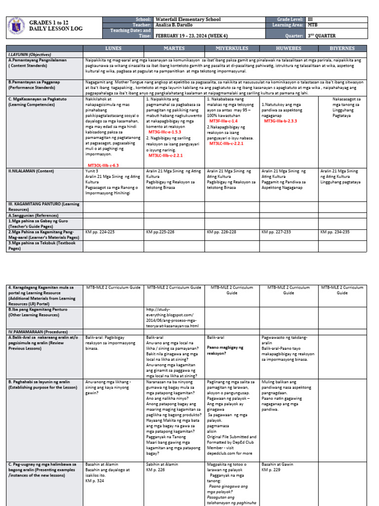 DLL - MTB 3 - Q3 - W4 | PDF