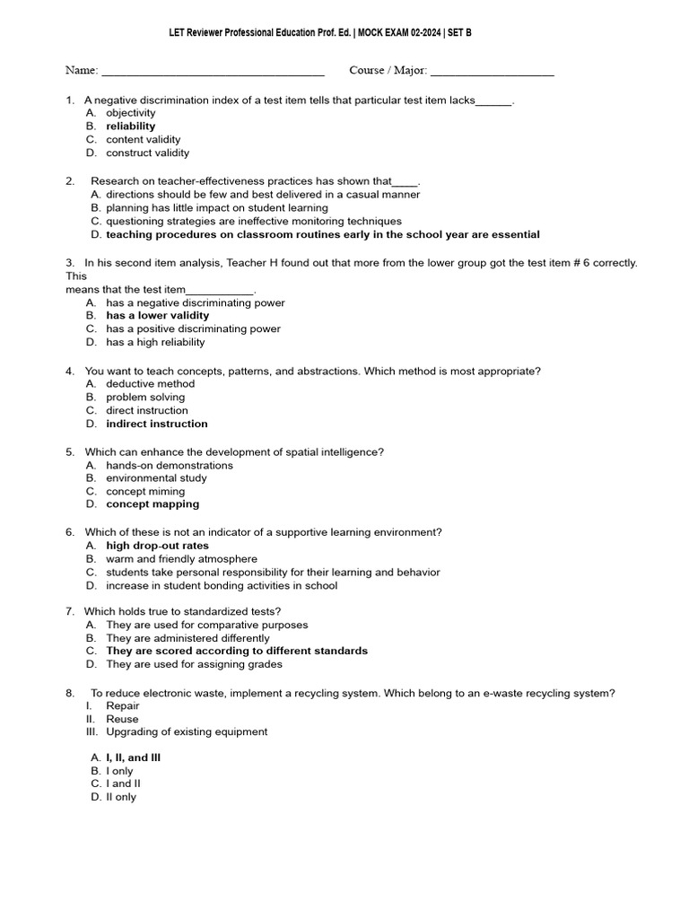 MOCK EXAM 02 2024 - Set B | PDF | Learning | Teachers