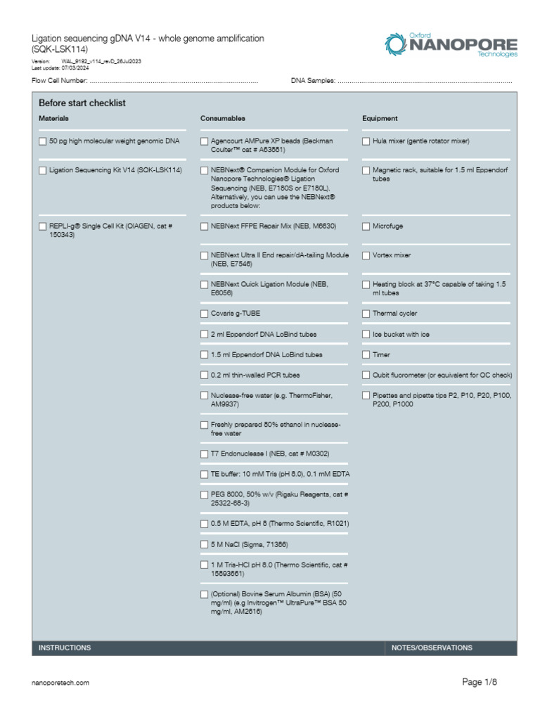 Ligation sequencing gDNA V14 - whole genome amplification (SQK-LSK114 ...