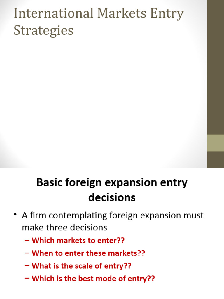 International Markets Entry Strategies Pdf Joint Venture Franchising
