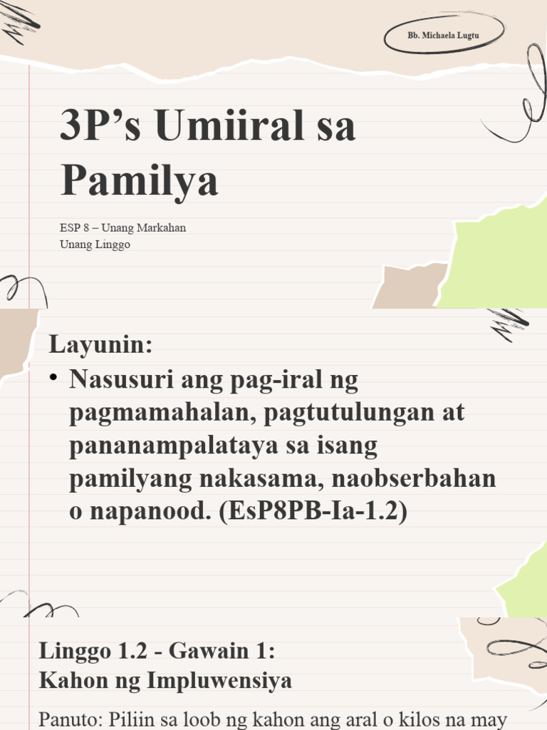 ESP8 - Q1 - W1-W2 - D3 - 3P's Umiiral Sa Pamilya | PDF