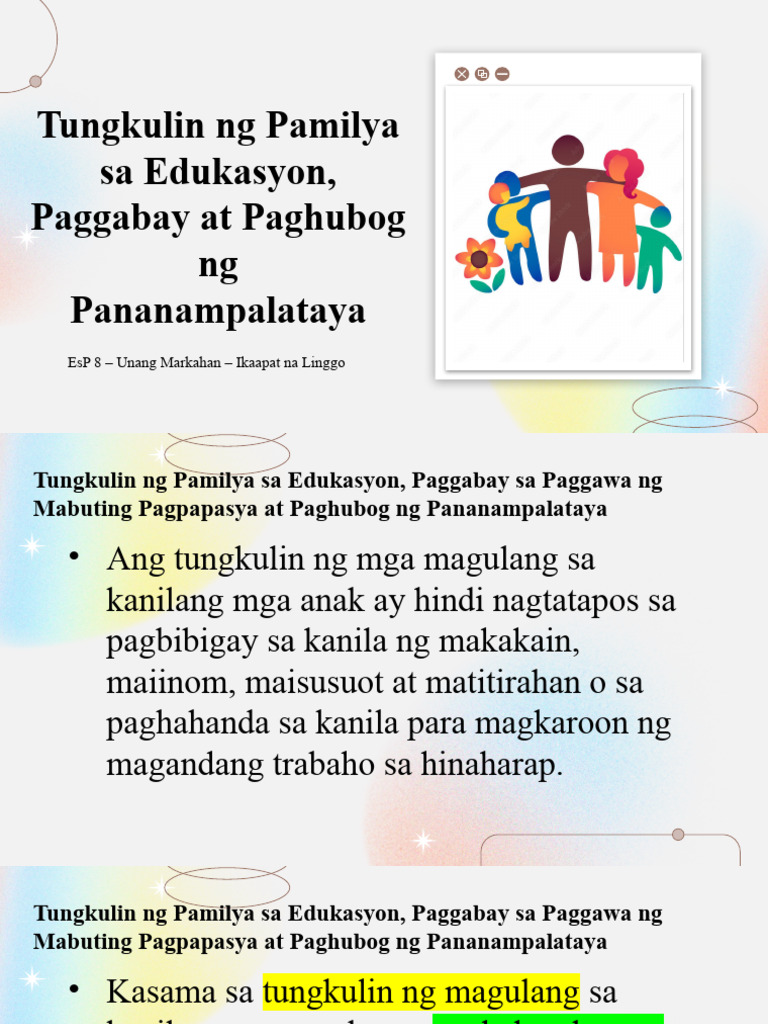 Tungkulin NG Pamilya Sa Edukasyon, Paggabay at Paghubog NG Pananampalataya | PDF