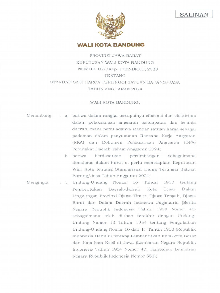 6.KEPWAL SSH MURNI 2024 RKPD No 1732 Tgl 18 Juli 2023 | PDF