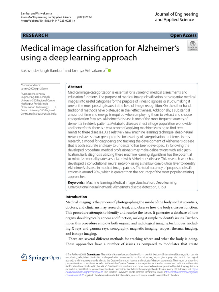 Medical Image Classification for Alzheimer’s Using a Deep Learning Approach | PDF | Medical ...
