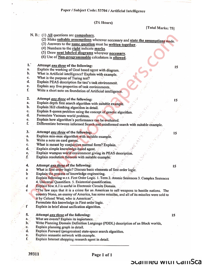 Science BSC Information Technology Semester 5 2023 November Artificial Intelligence Cbcs | PDF