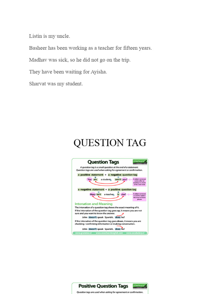 Question Tag Rules and Worksheet | PDF