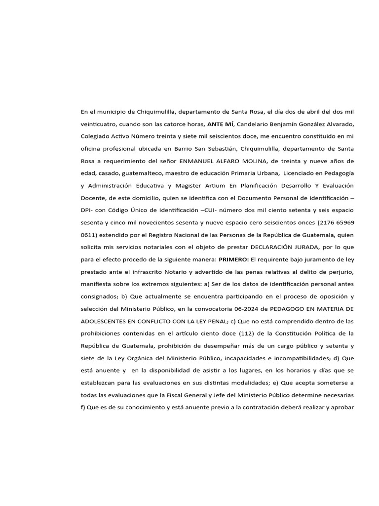 Declaracion Jurada Emmanuel Alfaro | PDF