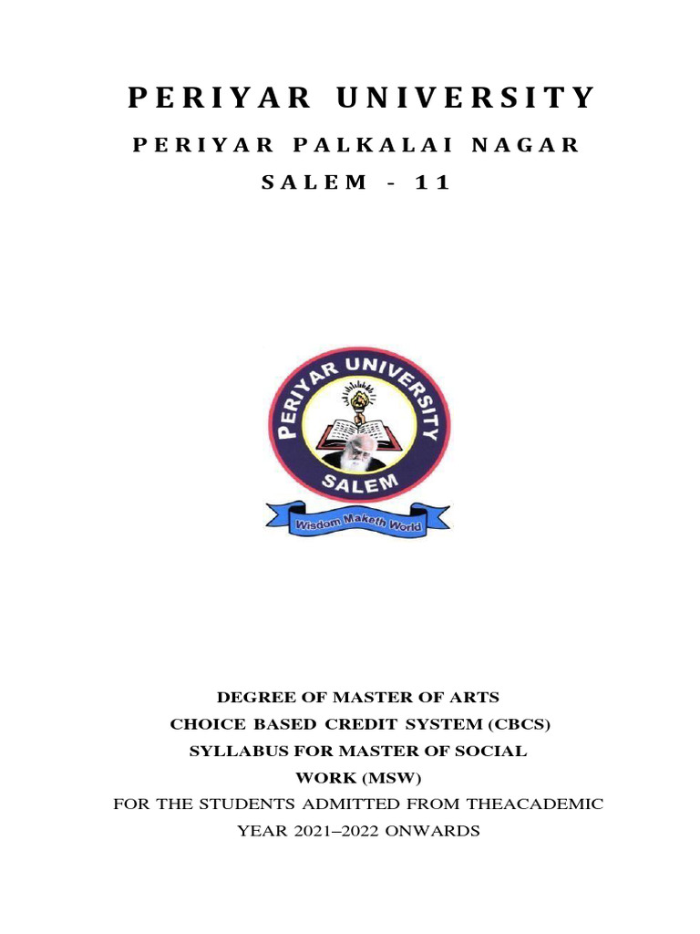 MSW Syllabus for Periyar University | PDF | Social Work | Mental Disorder