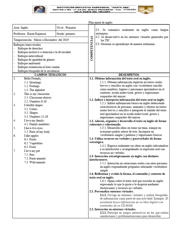 Karen Plan Anual 1ro | PDF | Aprendizaje | Tecnología de información y ...