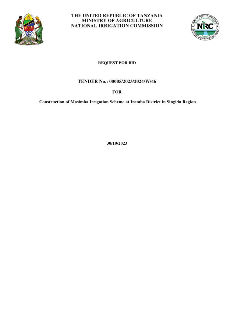 Construction of Masimba Irrigation Scheme at Iramba District in Singida ...