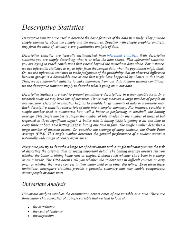 Descriptive Statistics Pdf Statistics Standard Deviation