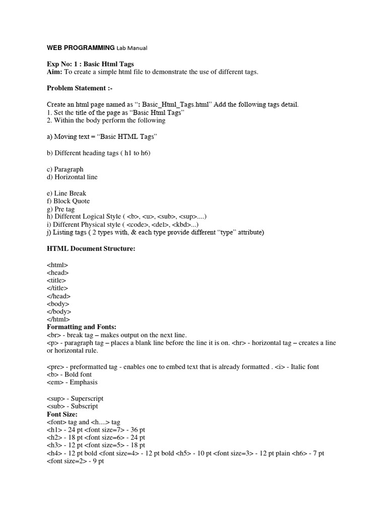 Web Programming Lab Manual Download Free Pdf Html Element Html 