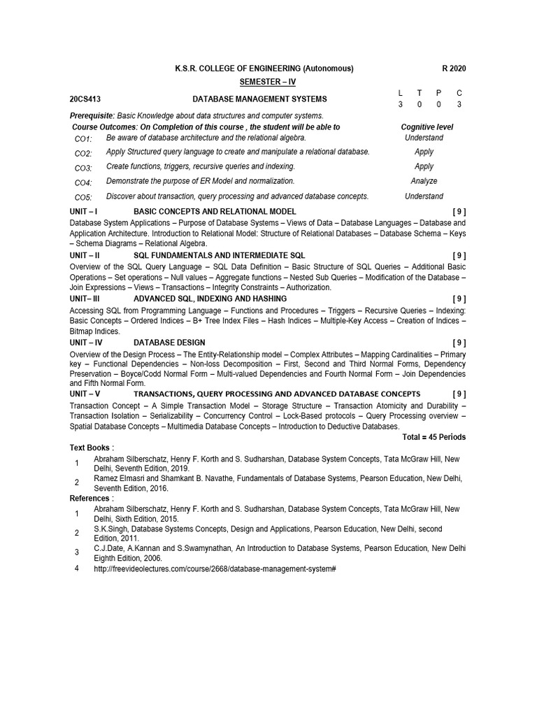 20cs413-Database Management Systems | PDF | Relational Database | Database Index