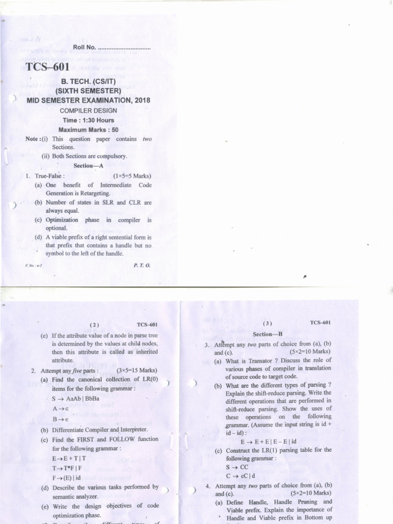 Compiler Design & Software Engineering Exam 2018 | PDF | Html Element | Html