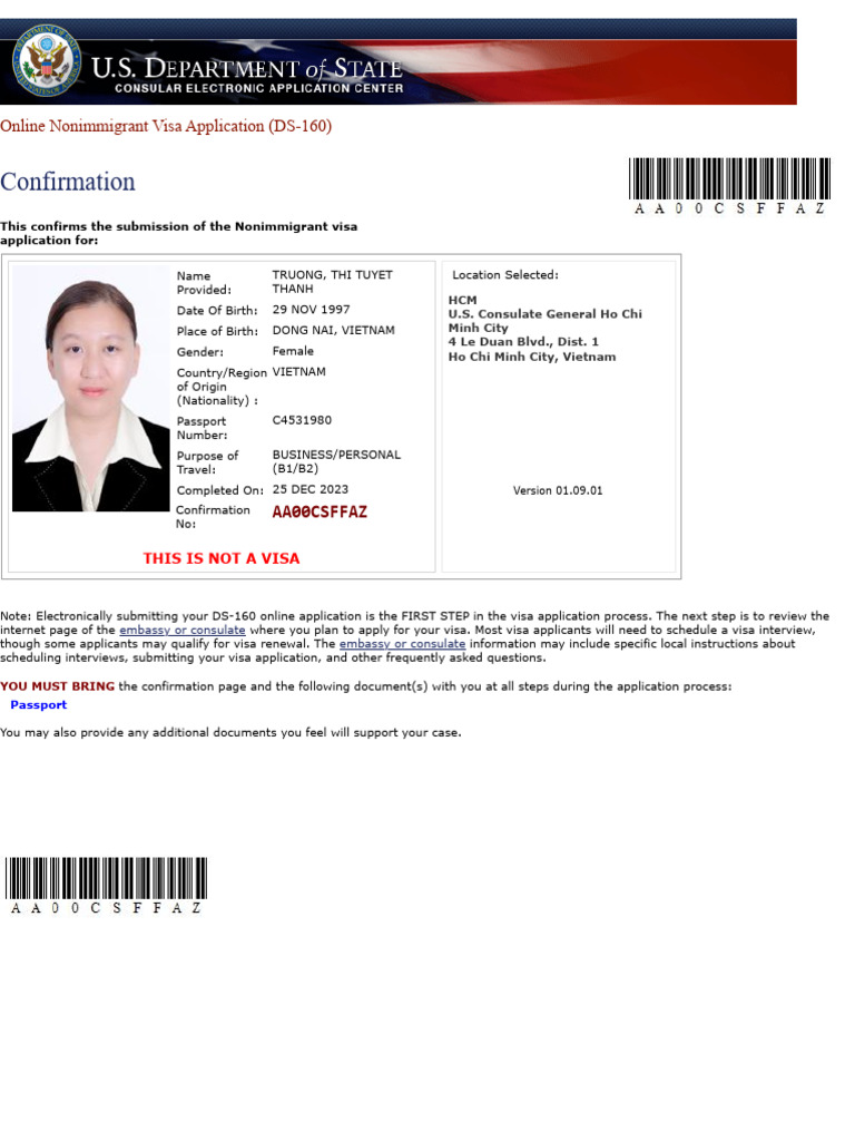 DS-160 Confirmation Page Details | PDF | Travel Visa | Fingerprint