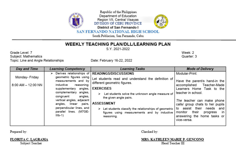 Q3-WEEK 2 - Weekly-Teaching-Plan | PDF | Cognition | Behavior Modification