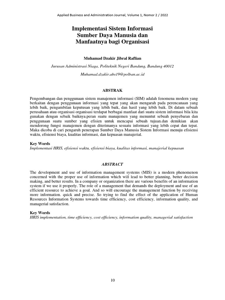 Implementasi Sistem Informasi Sumber Daya Manusia Dan Manfaatnya Bagi Organisasi | PDF